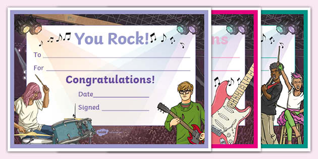 Rock Star Editable Certificate (teacher made)